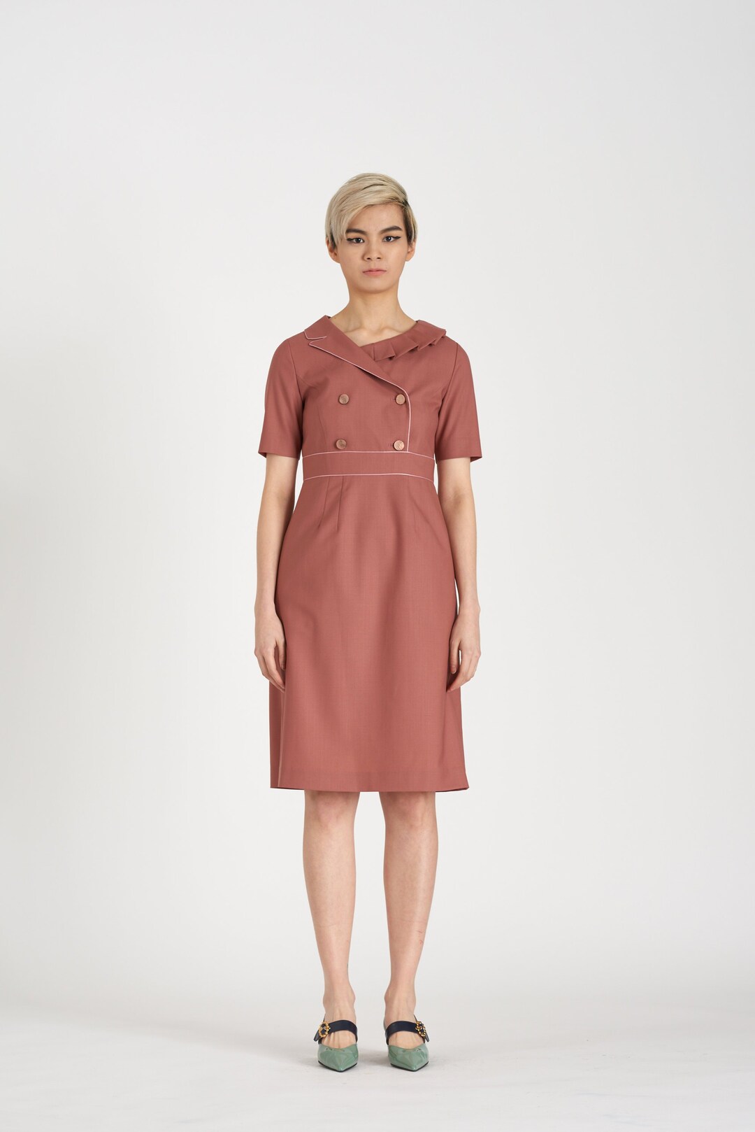 Asymmetric Structural Neckline Formal Summer Wool Dress_nostalgia Rose ...