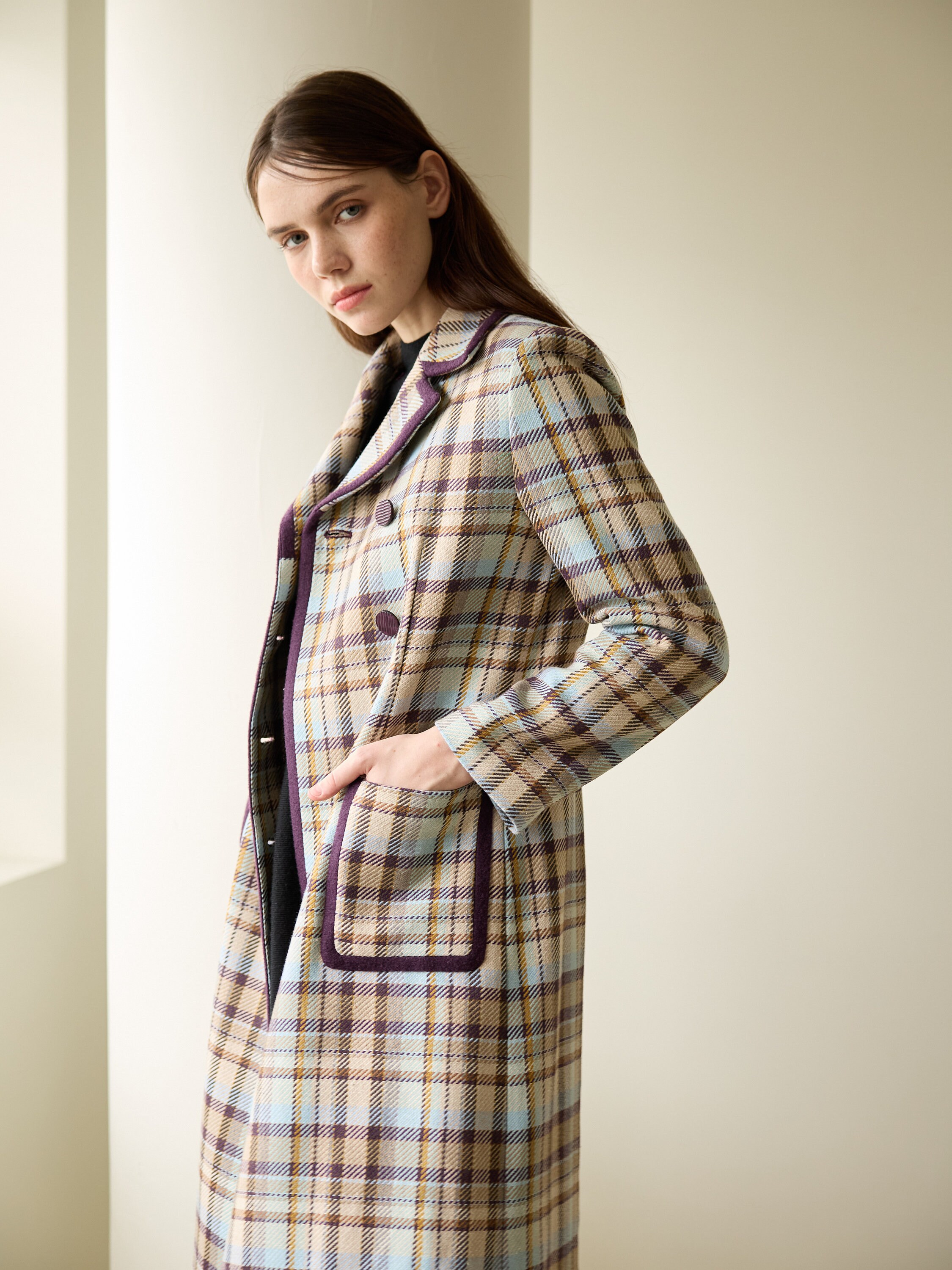 Combination Classical Check Pattern Italy Wool Blending Double-breasted ...