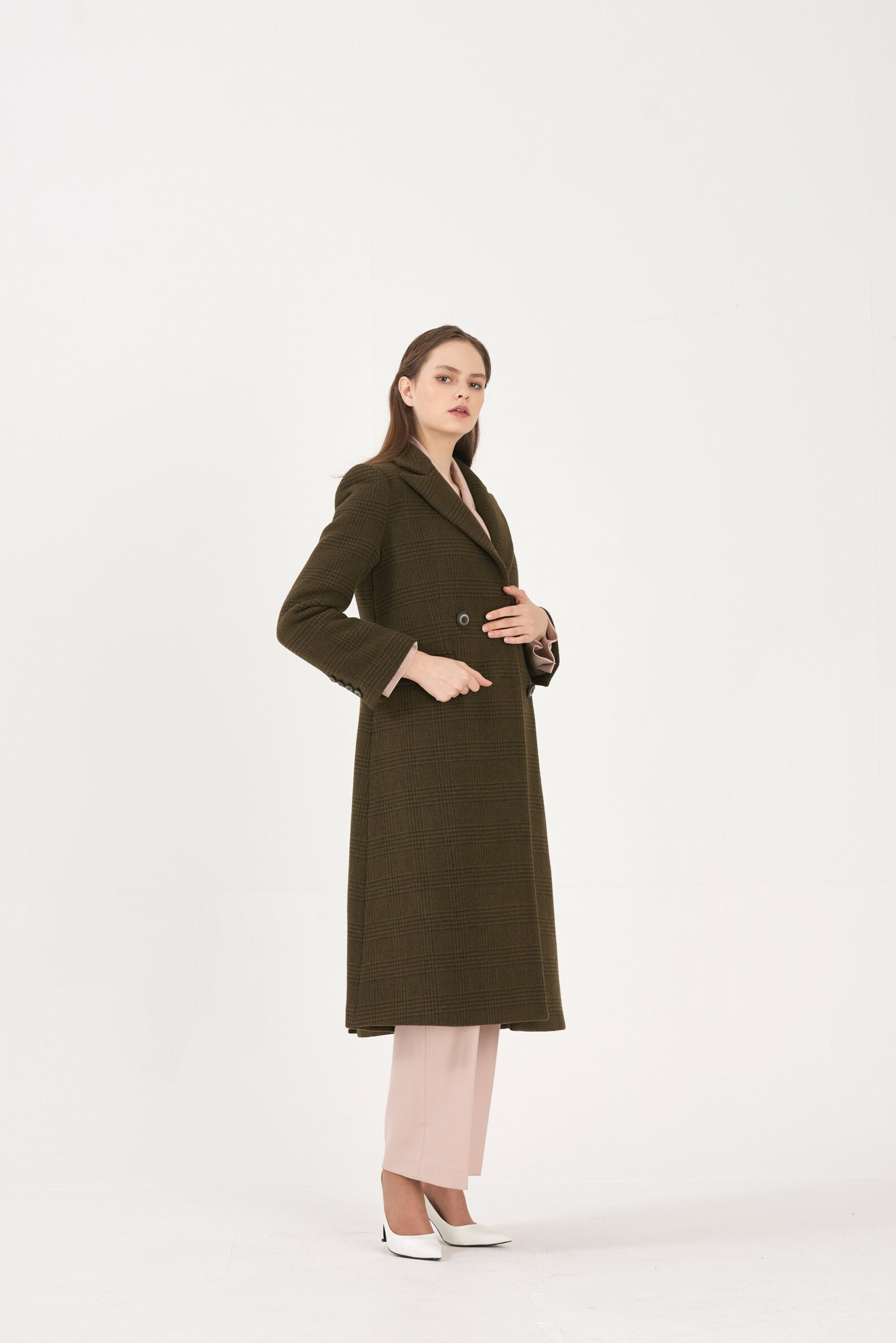 Classical Peaked-up Lapel Double Breasted Wool COAT_GREEN-CHECK - Etsy