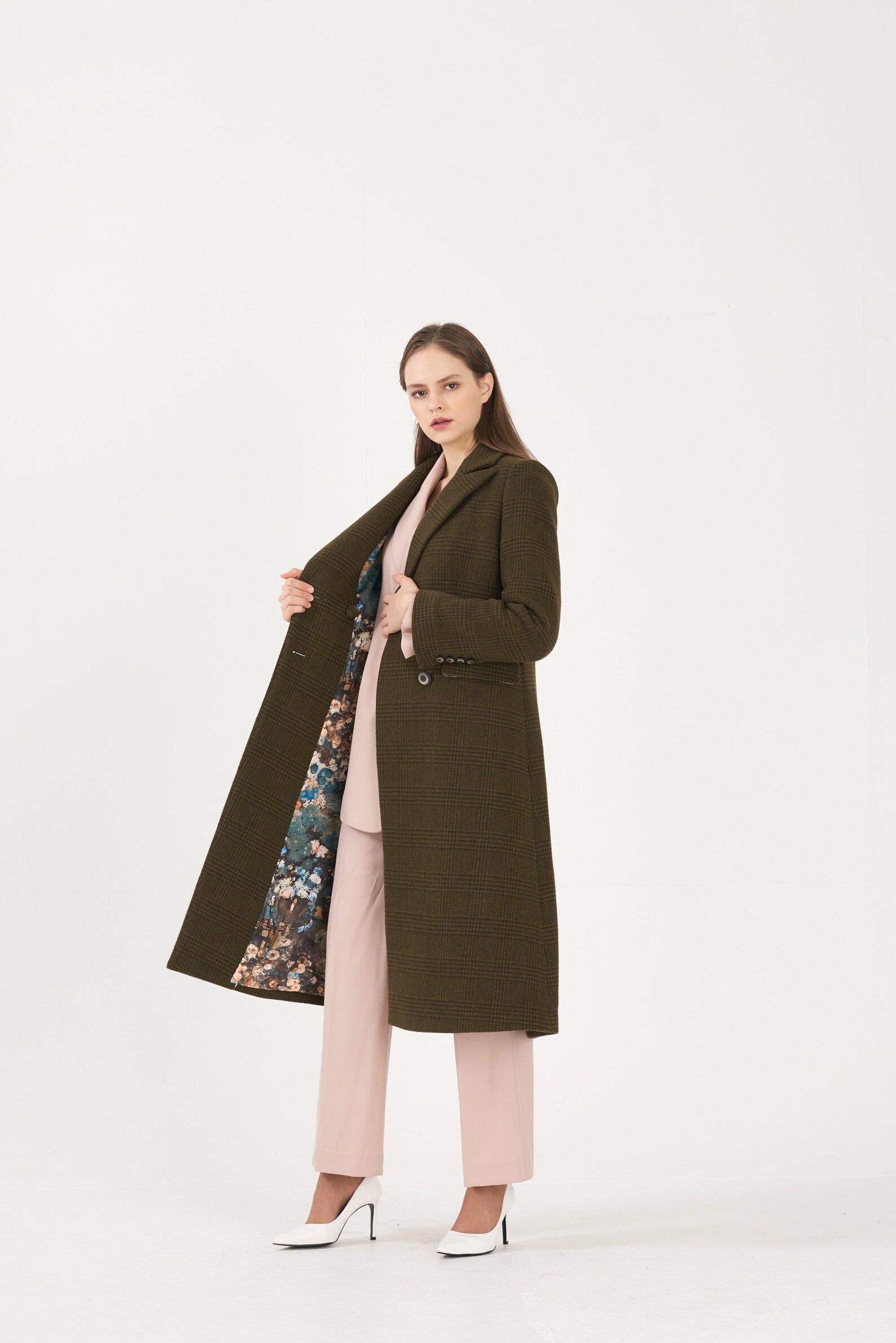 Classical Peaked-up Lapel Double Breasted Wool COAT_GREEN-CHECK - Etsy