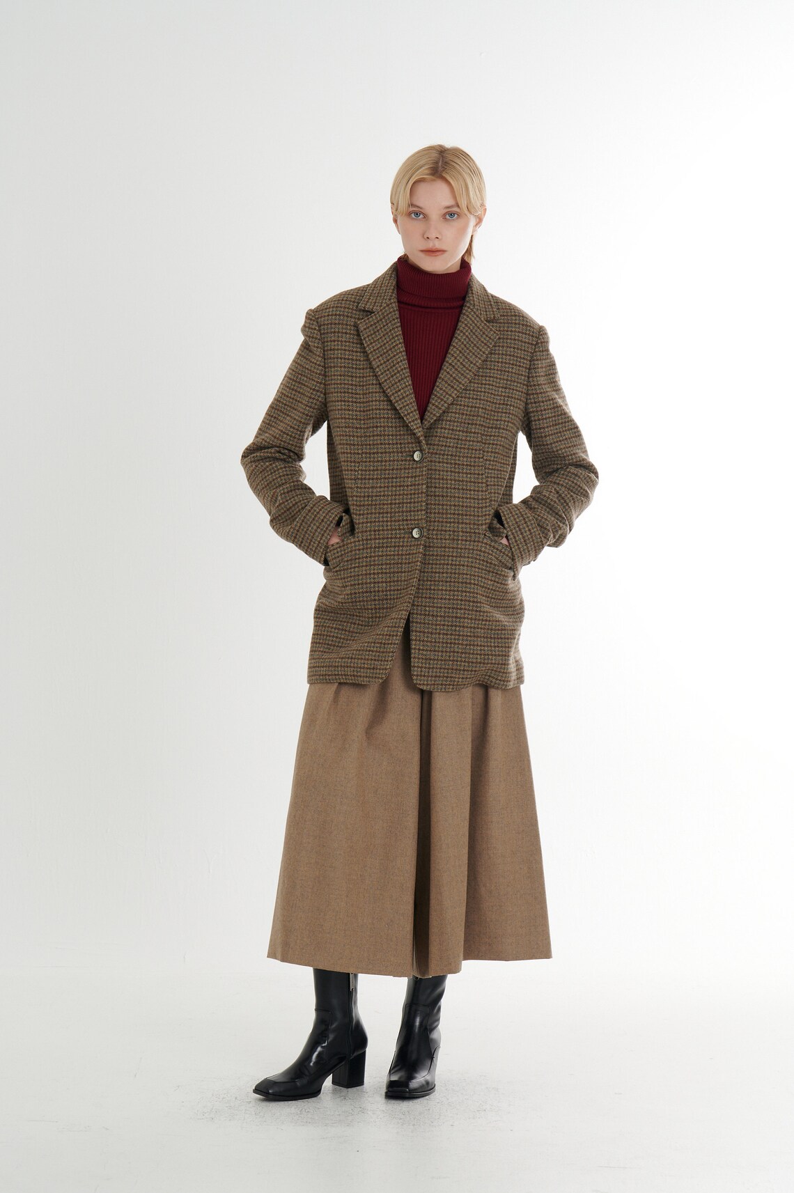 Wool Tweed Check Pattern Loose Fit Single Two Button Blazer - Etsy