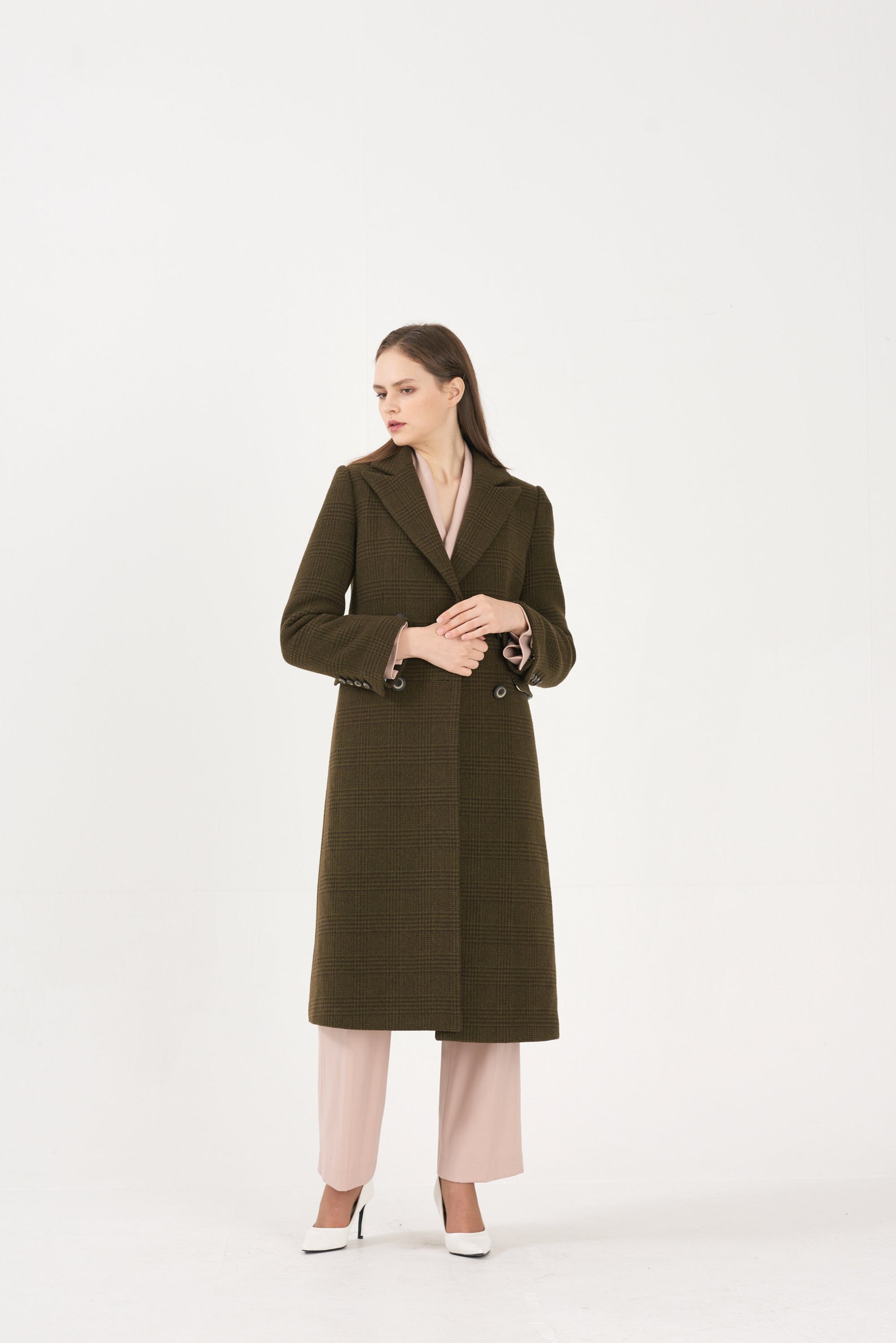 Classical Peaked-up Lapel Double Breasted Wool COAT_GREEN-CHECK - Etsy