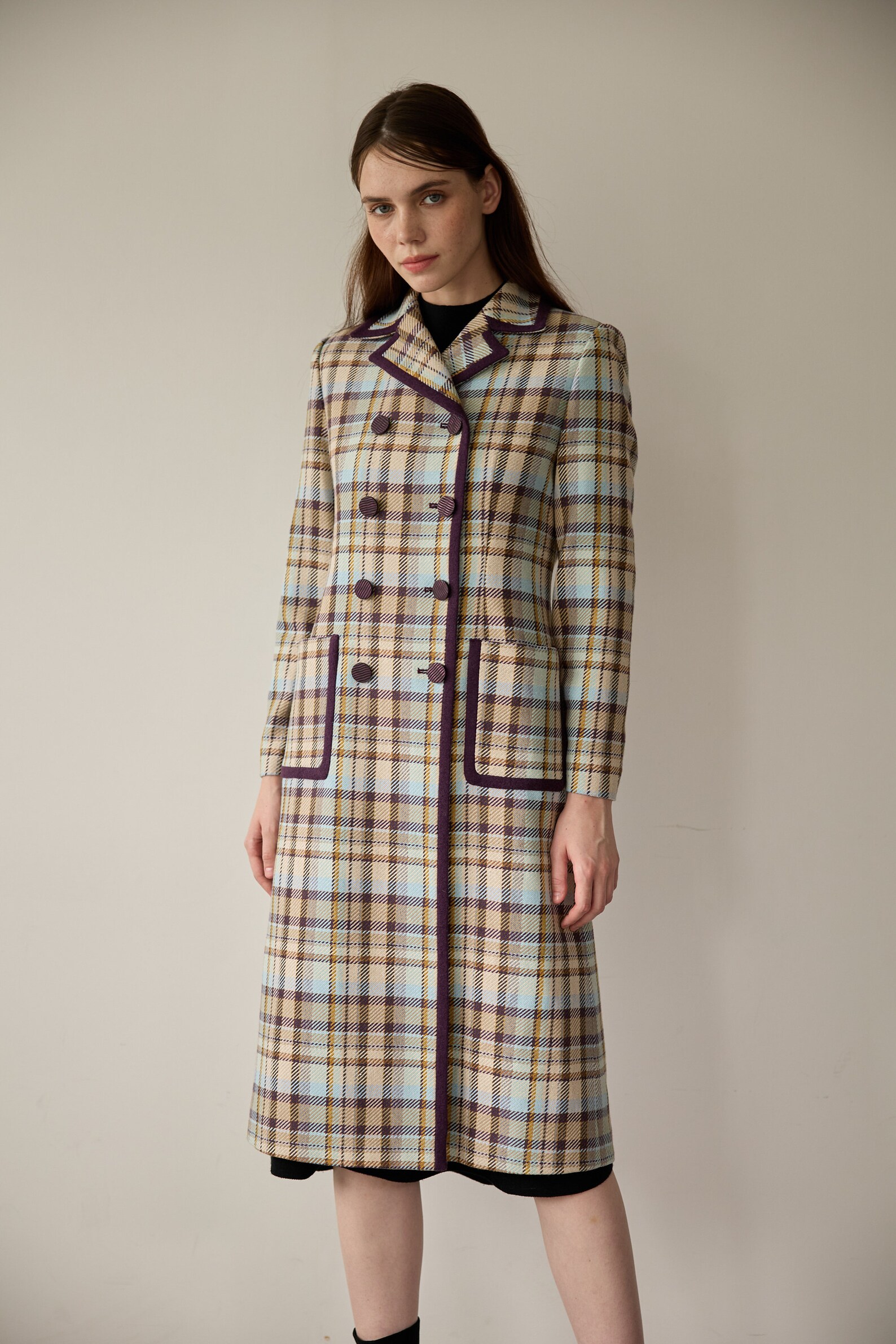 Combination Classical Check Pattern Italy Wool Blending Double-breasted ...