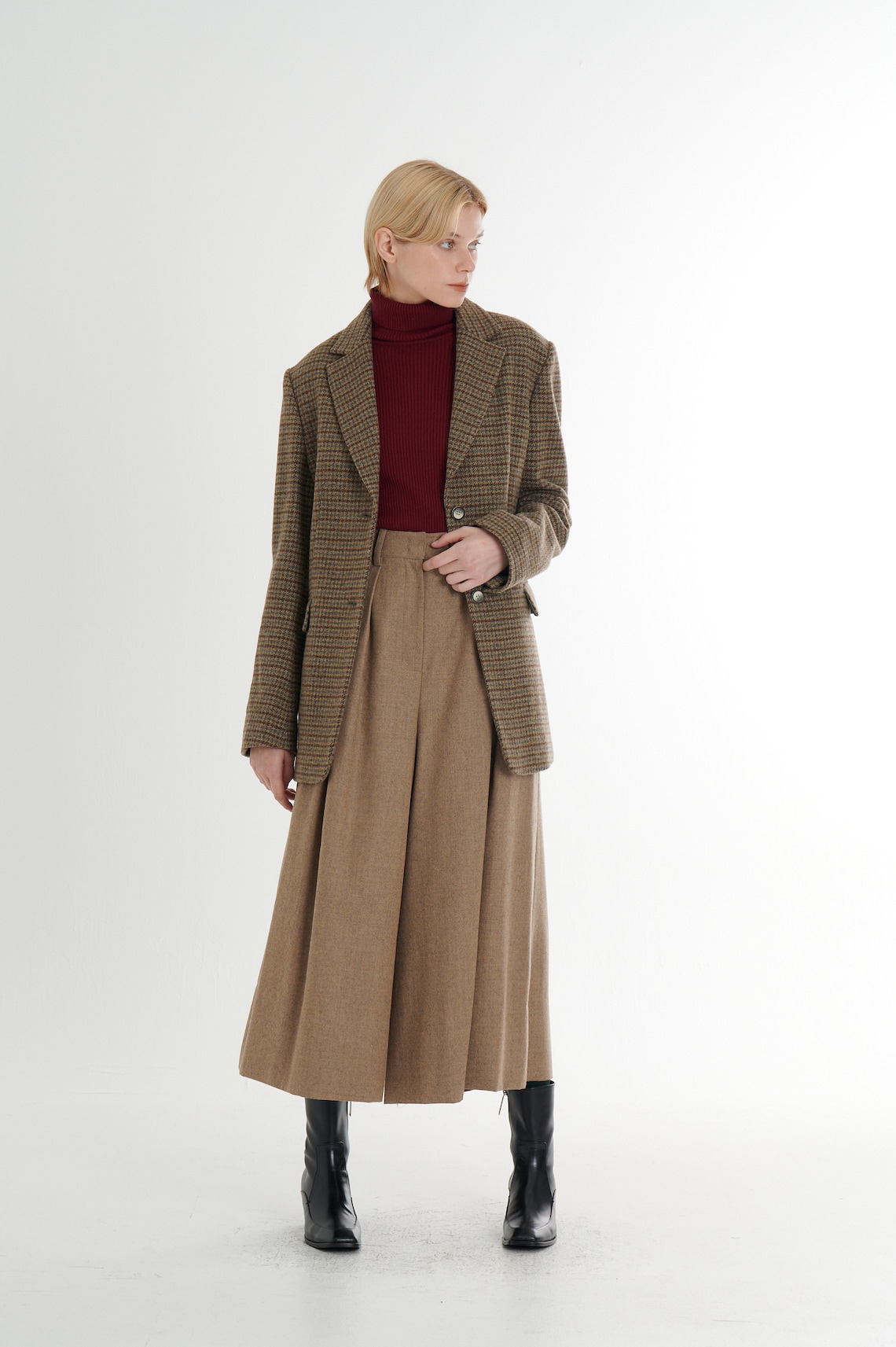 Wool Tweed Check Pattern Loose Fit Single Two Button Blazer - Etsy