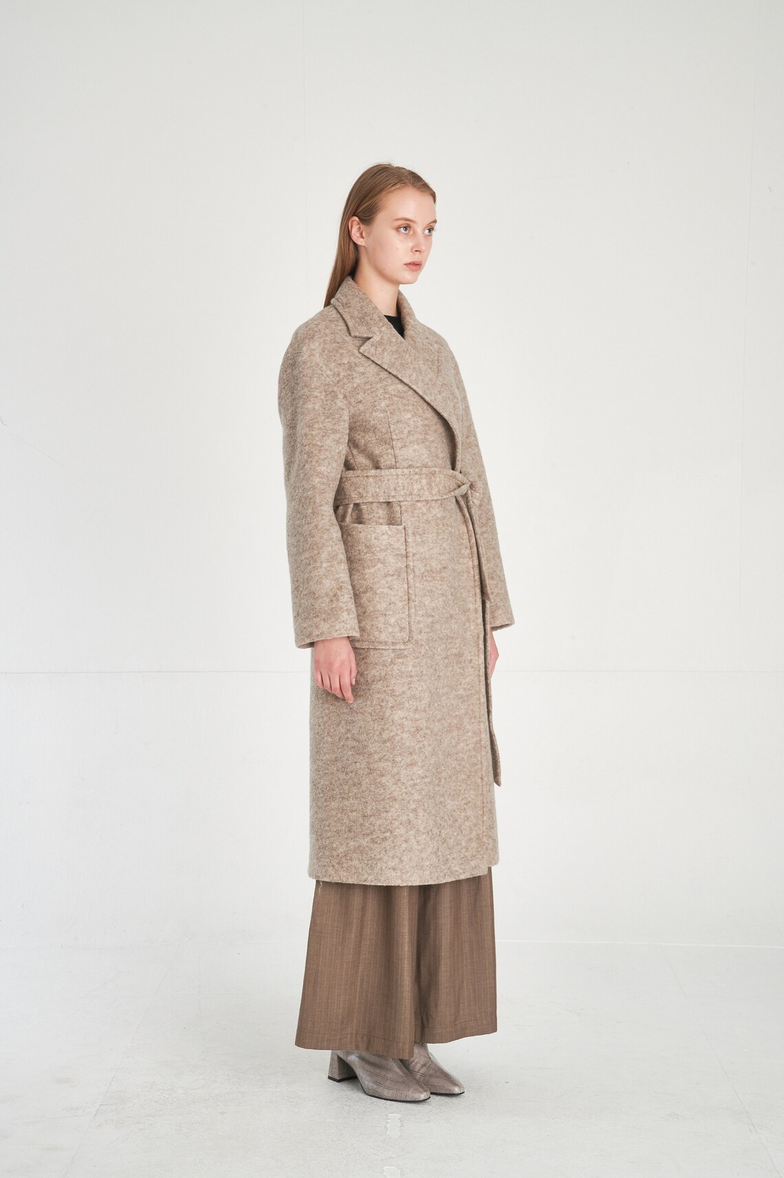 Minimal Soft Wool Knit Gown Coat_melange-greige | Etsy
