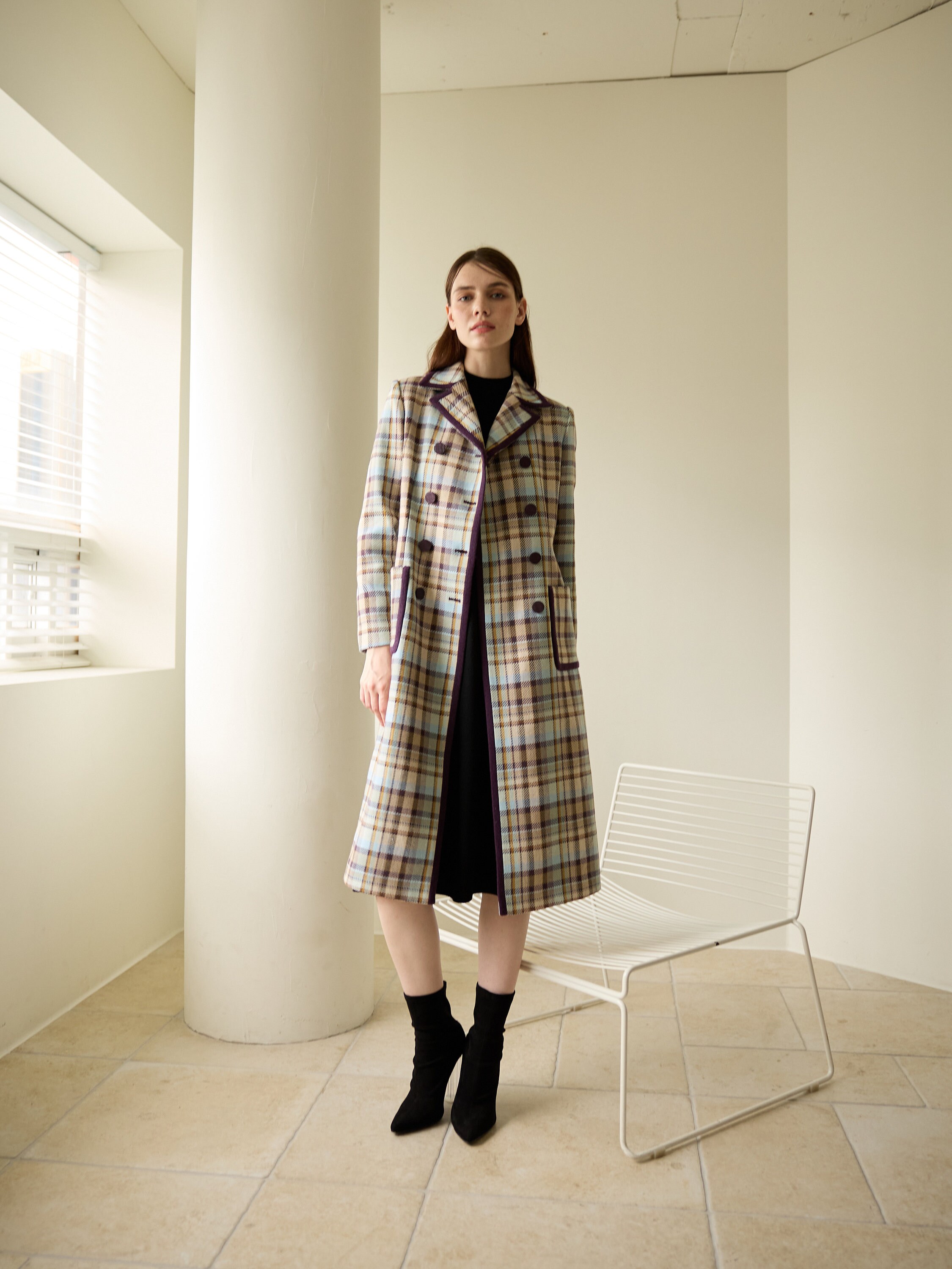 Combination Classical Check Pattern Italy Wool Blending Double-breasted ...