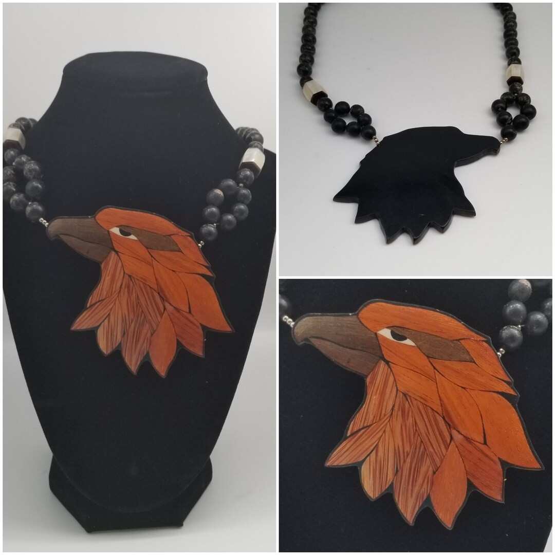 Lee Sands Necklace Inlaid Wood Eagle Statement Jewelry - Etsy