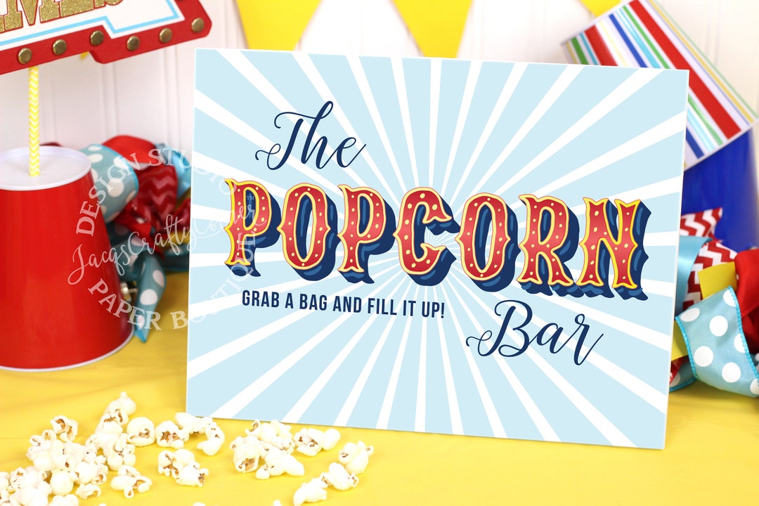 Printable Popcorn Bar Sign 8.5 by 11 Inches | Carnival Circus Birthday ...