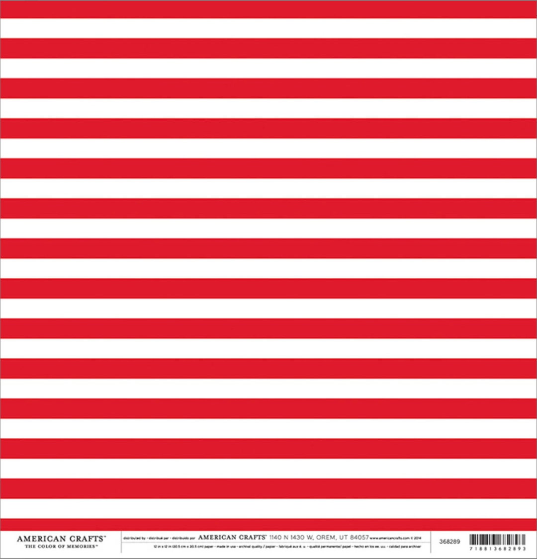 12 Sheets AC Cardstock Double Sided Patterned Paper Red Stripe 368289 ...