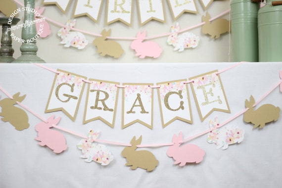 Personalized Floral Bunny Birthday Banner and Garland Some | Etsy