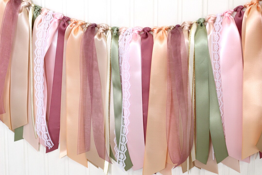 Pink Peach and Mauve Boho Ribbon Garland | Floral Fairy Garden First ...