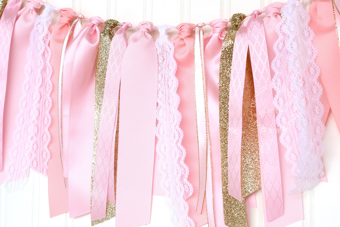 Pink and Gold Boho Ribbon Garland Some Bunny is One First - Etsy