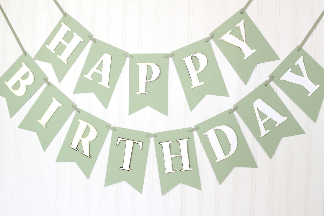 Sage Green, Gold and White Birthday Banner - Etsy