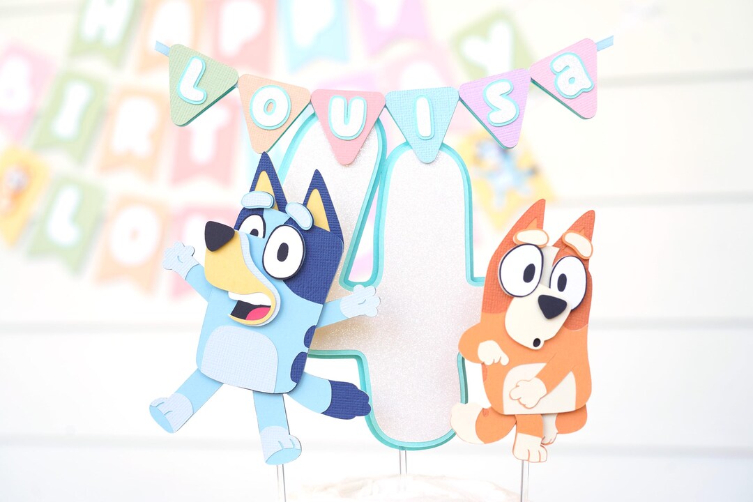 Bluey Bingo Cake Topper | Pastel Rainbow Name Bunting With Age | 3 ...