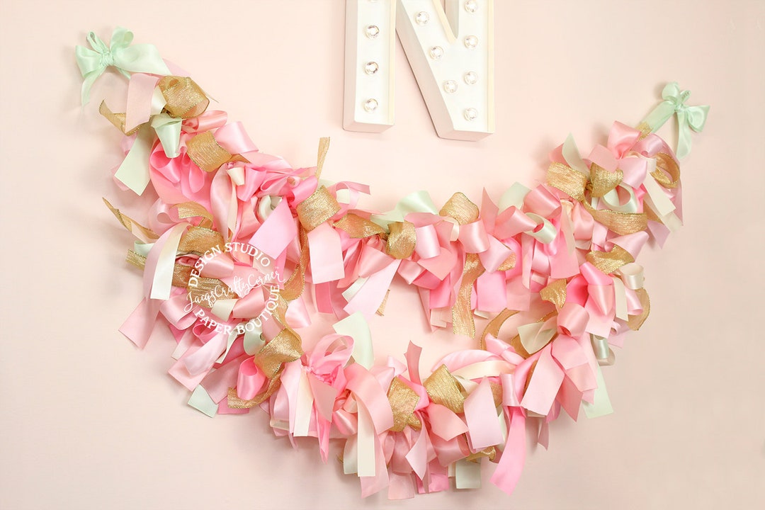 Knotted Chunky Ribbon Garland Pink and Gold First Birthday Pink and ...
