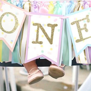 Pastel Rainbow and Gold Birthday Banner | Unicorn First Birthday Banner ...