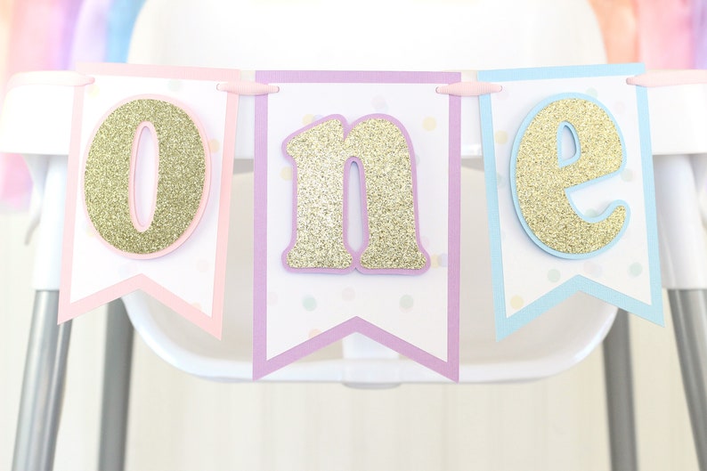 Pastel Rainbow High Chair Birthday Banner Unicorn First - Etsy