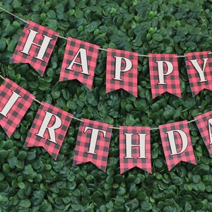 Personalized Buffalo Plaid Birthday Banner | Black and Red Checker ...