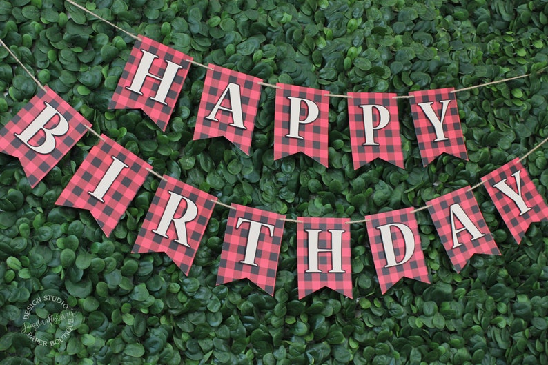 Personalized Buffalo Plaid Birthday Banner Black and Red - Etsy