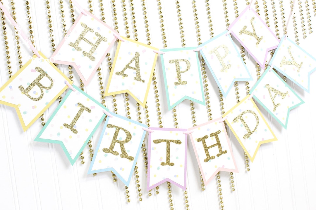 Pastel Rainbow and Gold Birthday Banner | Unicorn First Birthday Banner ...