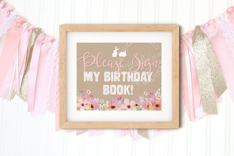 Printable Floral Bunny Please Sign My Birthday Book Some - Etsy
