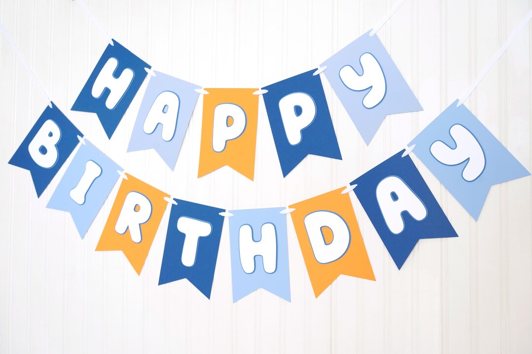 Blue, Orange and White Birthday Banner - Etsy