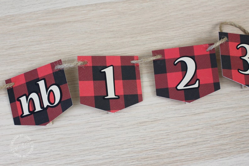 Buffalo Plaid First Birthday Photo Garland: Lumberjack Milestone Banner ...