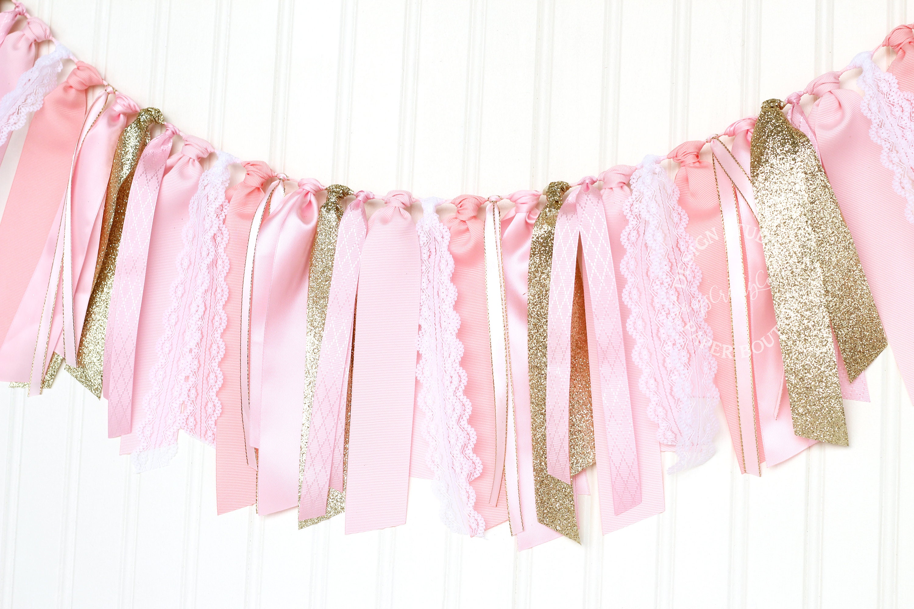 Pink and Gold Boho Ribbon Garland Some Bunny is One First | Etsy