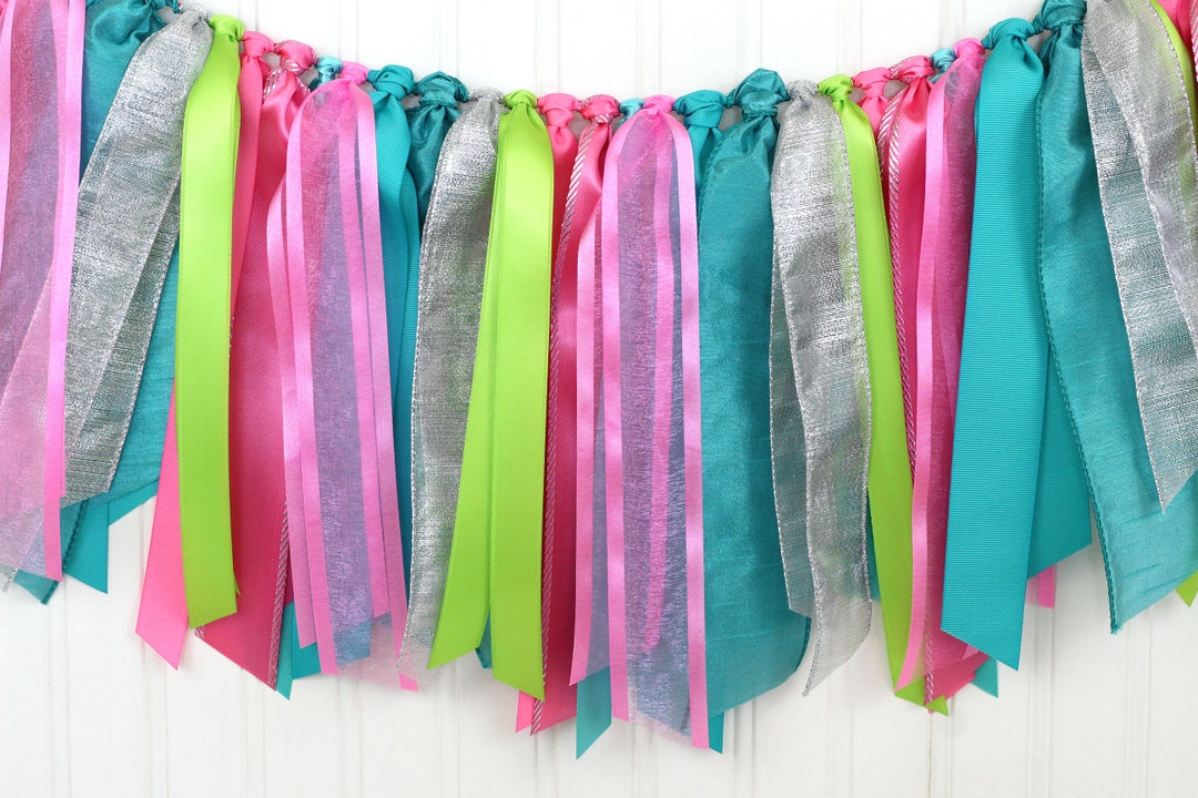 Hot Pink, Teal, Lime and Silver Ribbon Garland | Bold and Bright ...