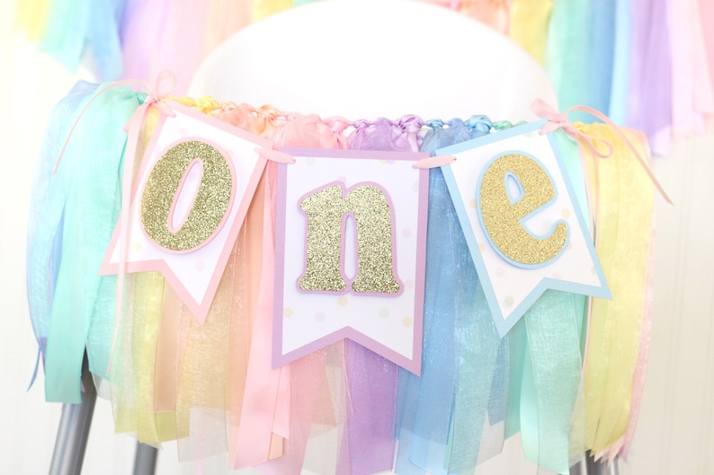 Pastel Rainbow High Chair Birthday Banner Unicorn First - Etsy