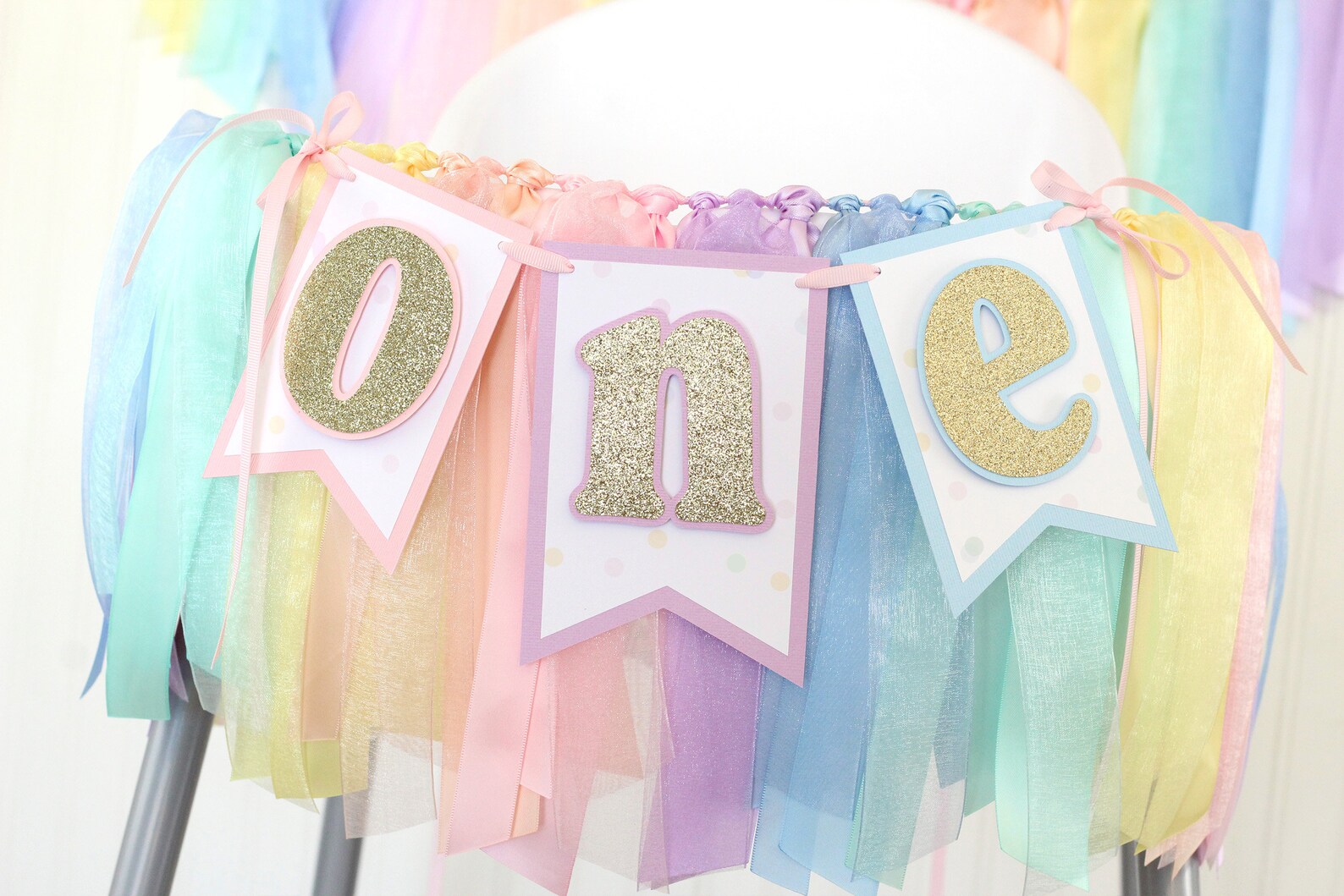 Pastel Rainbow High Chair Birthday Banner Unicorn First - Etsy