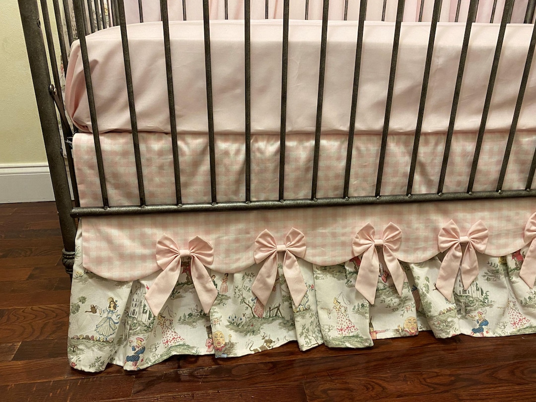 Custom Gathered Crib Skirt With Scallop Overlay and Bows - Choose Your ...