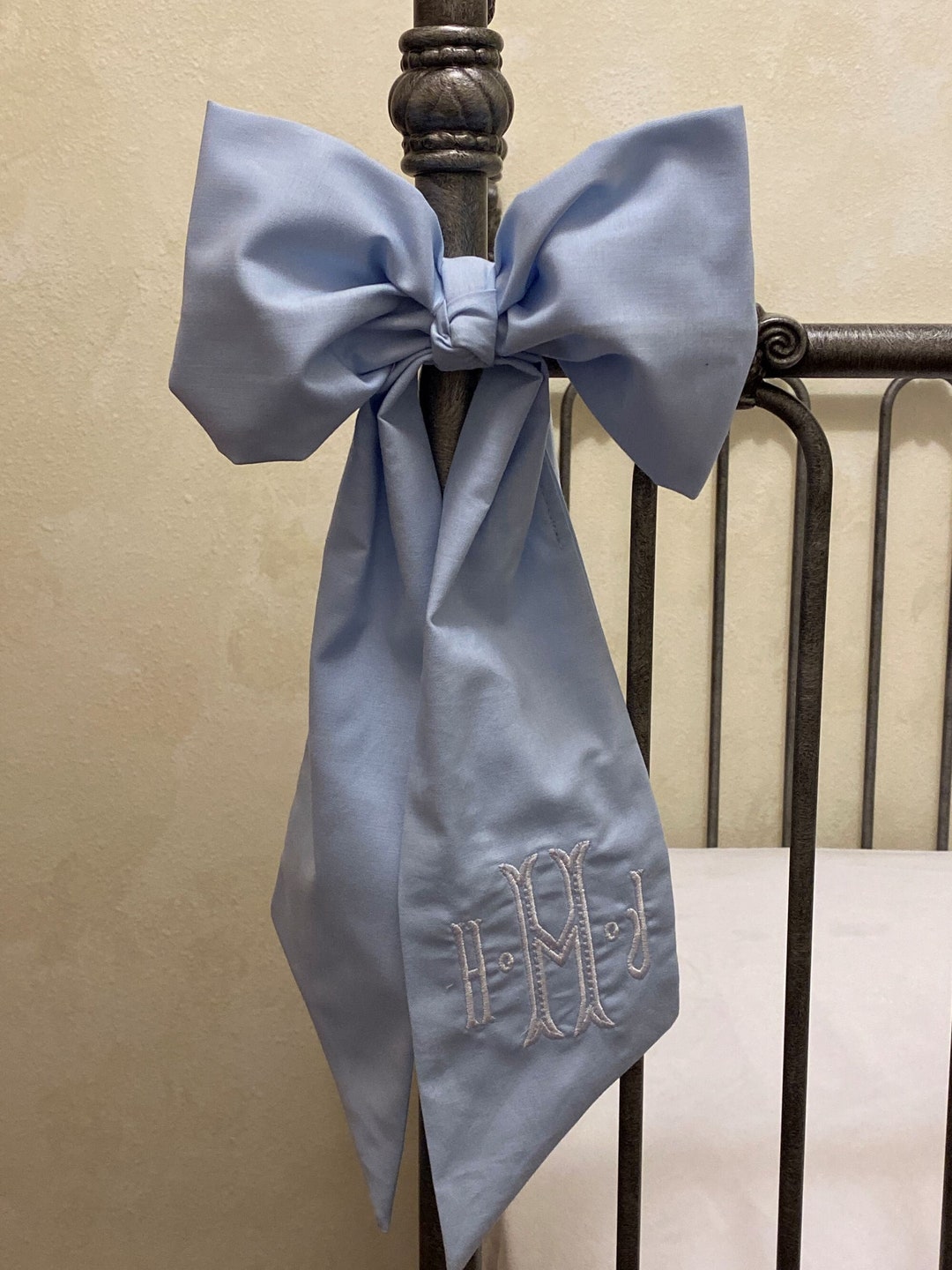 Crib Bow, Curtain Tie Back Bow, Monogrammed Bow, Nursery Bow, Choose ...