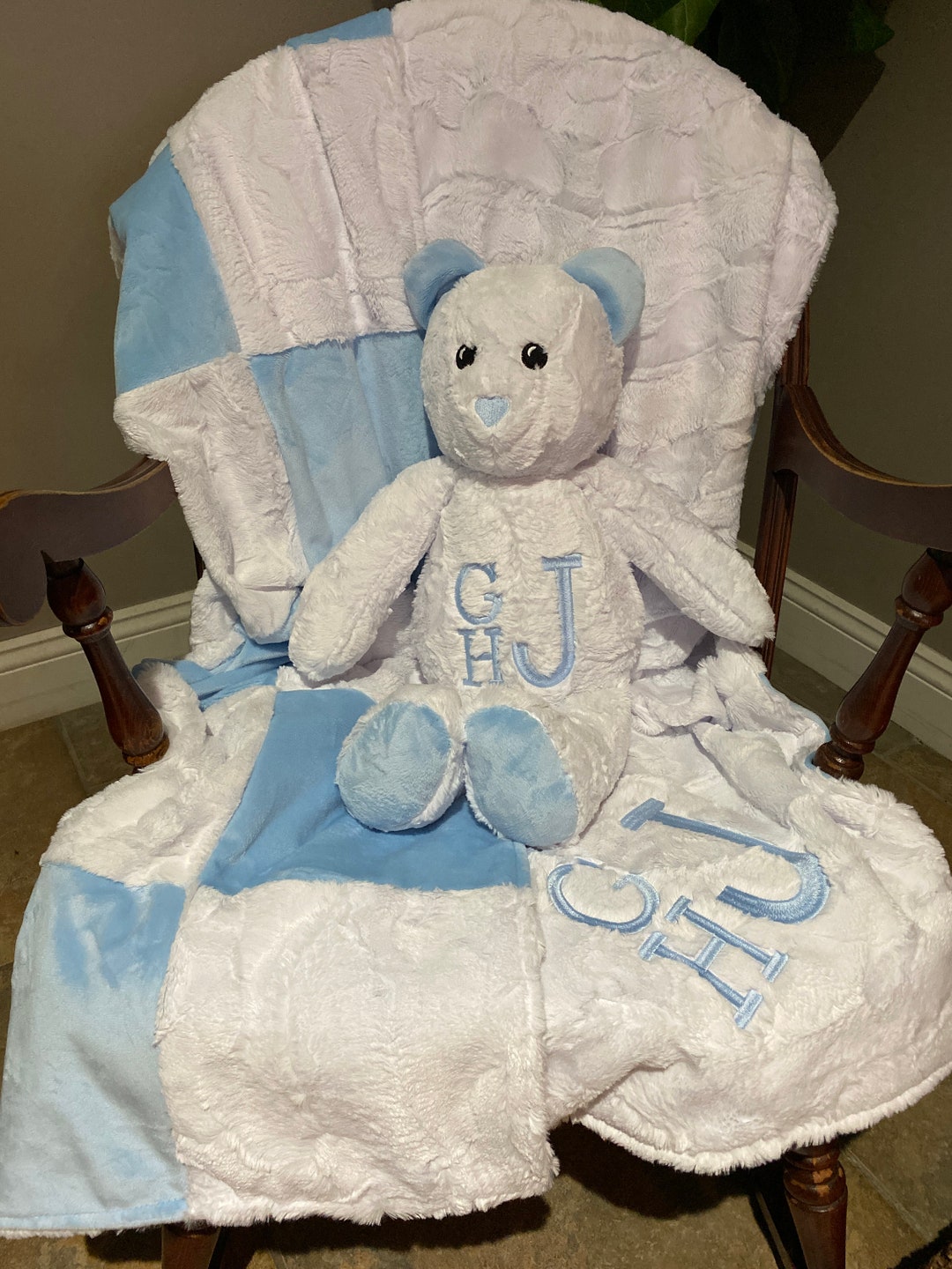 Personalized Patchwork Blanket and Stuffed Teddy Bear, Blanket ...