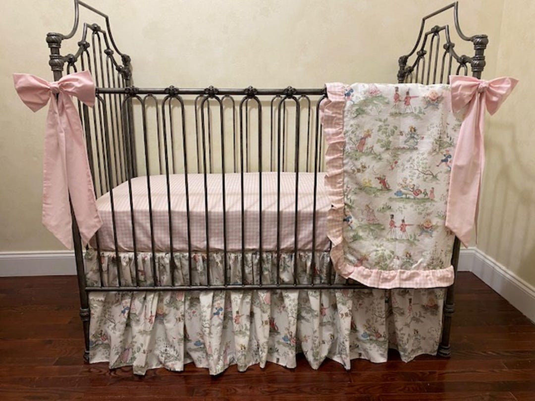 Toile Crib Bedding: Nursery Rhyme Print, Pink Gingham, Baby Girl - Etsy