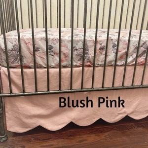 Custom Scallop Edge Linen Blend Crib Skirt, Baby Boy, Baby Girl, Gender ...