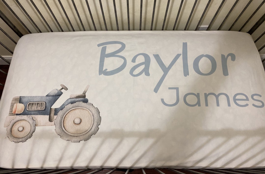 Baby Boy Personalized Crib Sheet, Tractor Crib Bedding, Crib Sheet With ...