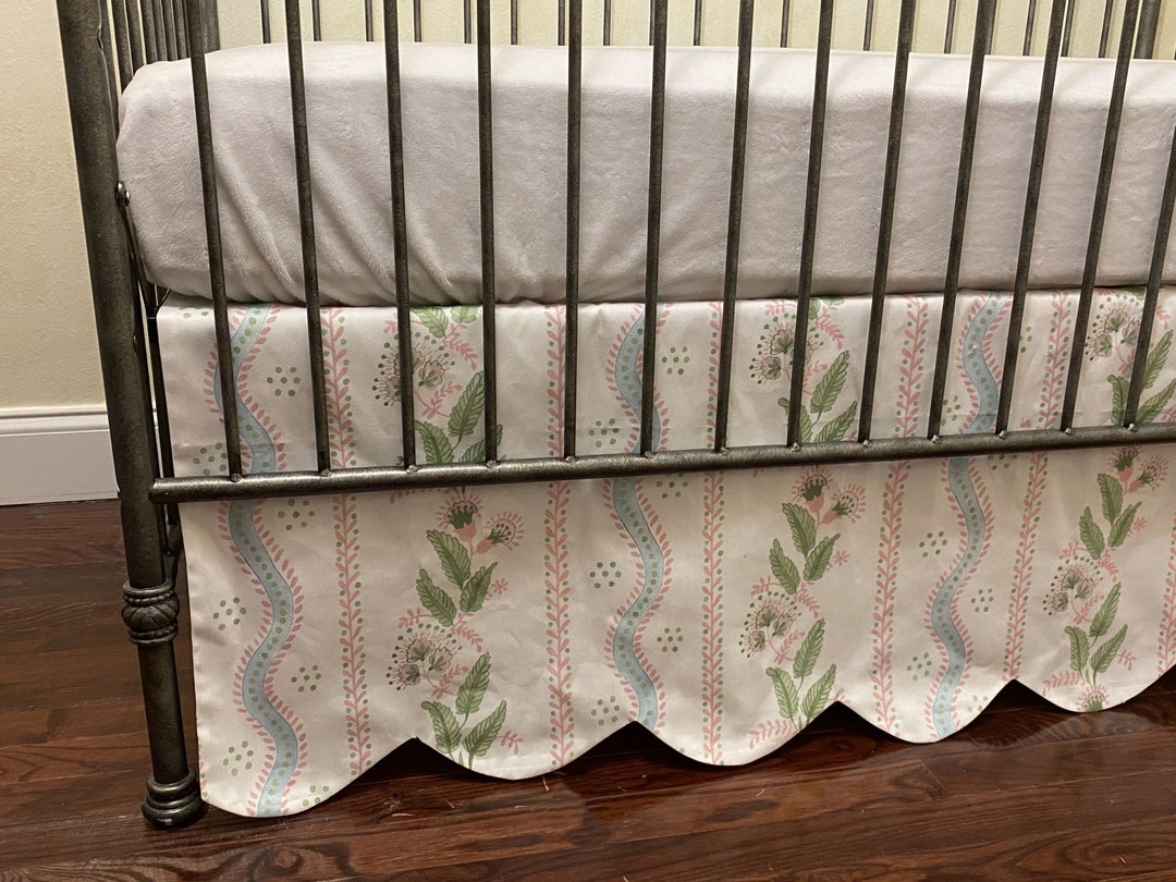 Floral Stripe Crib Skirt: Scallop Edge Cotton Twill - Custom Colors - Etsy