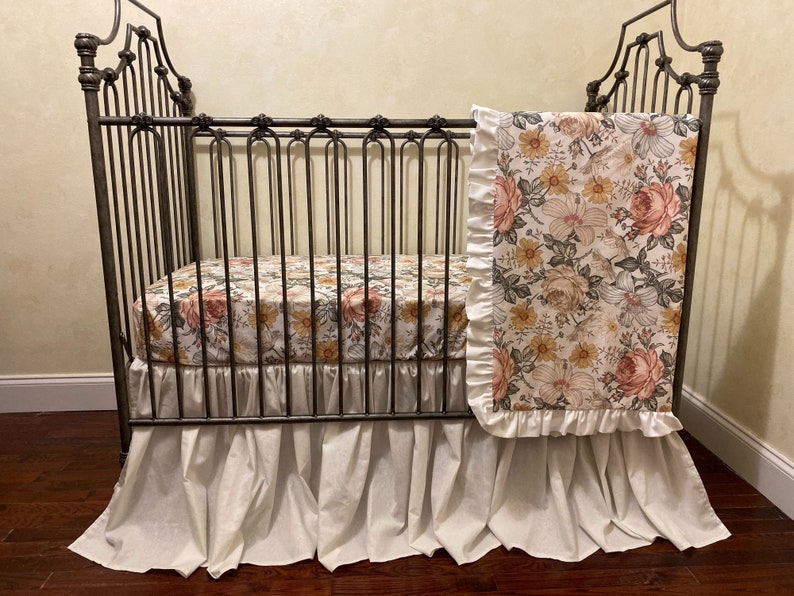 Baby Girl Floral and Linen Crib Bedding Set Girl Baby - Etsy