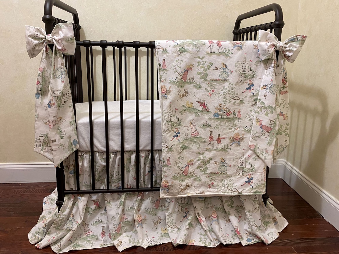 Toile MINI CRIB Bedding - Nursery Rhyme Toile Mini Crib Baby Bedding ...