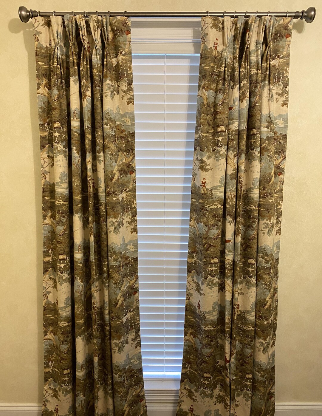 Vintage English Countryside Hunting Fishing Toile Curtains, Canopy ...