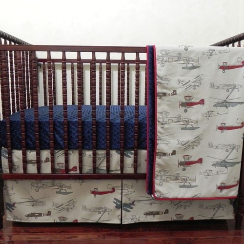 Airplane Crib Bedding Set Boy Baby Bedding Navy and Red - Etsy