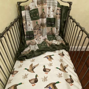 Woodland Duck Sheet and Personalized Blanket Crib Bedding Set, Baby Boy ...