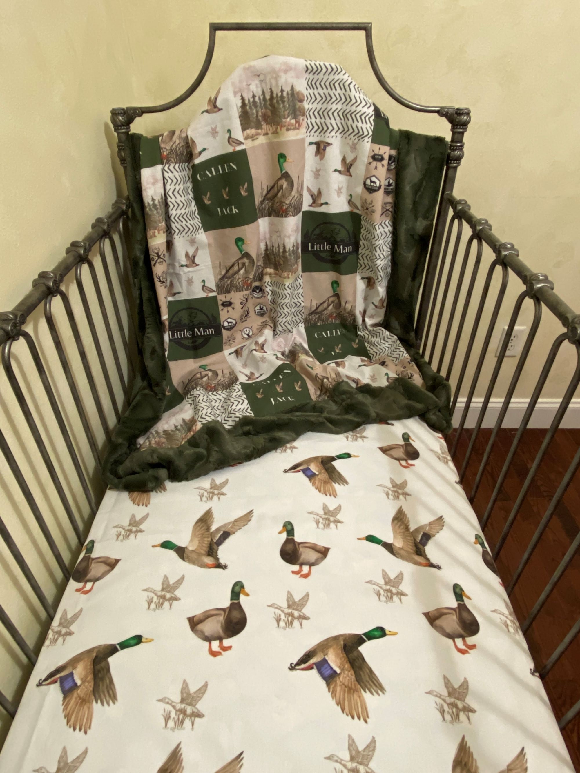 Woodland Duck Sheet and Personalized Blanket Crib Bedding Set, Baby Boy ...