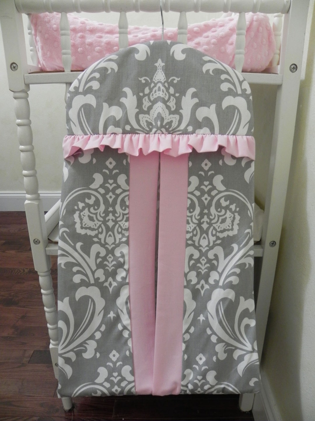 Diaper Stacker - Hanger Style Diaper Stacker in Gray Damask With Pink ...