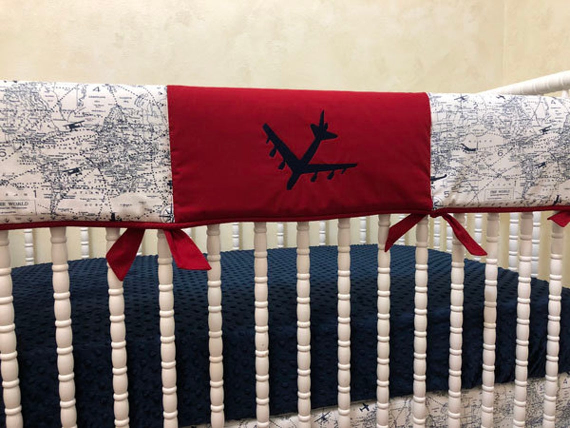Airplane Crib Bedding Set Boy Baby Bedding Navy and Ruby | Etsy