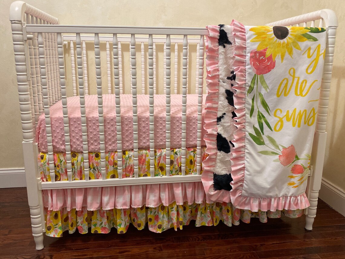 Girl Crib Bedding, Sunflower Crib Bedding, Sunflower and Rose Baby ...