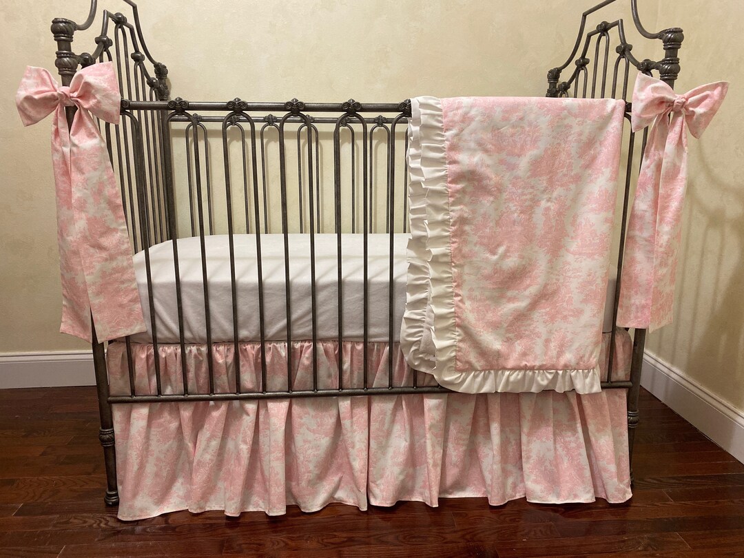 Baby Girl Crib Bedding, Pink Toile, Toile Crib Skirt, Blanket, Crib ...