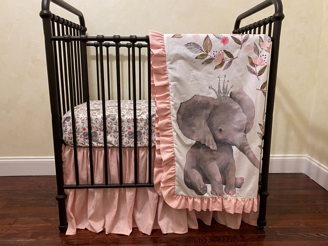 Baby Girl Elephant MINI CRIB Bedding - Blush Pink Linen Girl Mini Crib ...