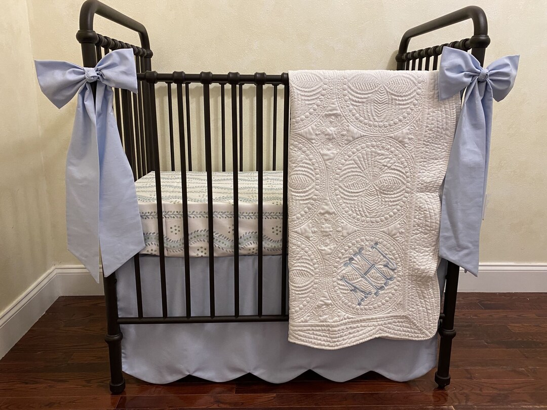 MINI CRIB Bedding - Light Pale Blue With Andrew Stripe Mini Crib Baby ...